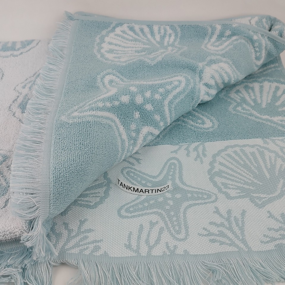 2 Bath & 2 Hand Towels Deborah Connolly Starfish Beach Coastal Blue ...