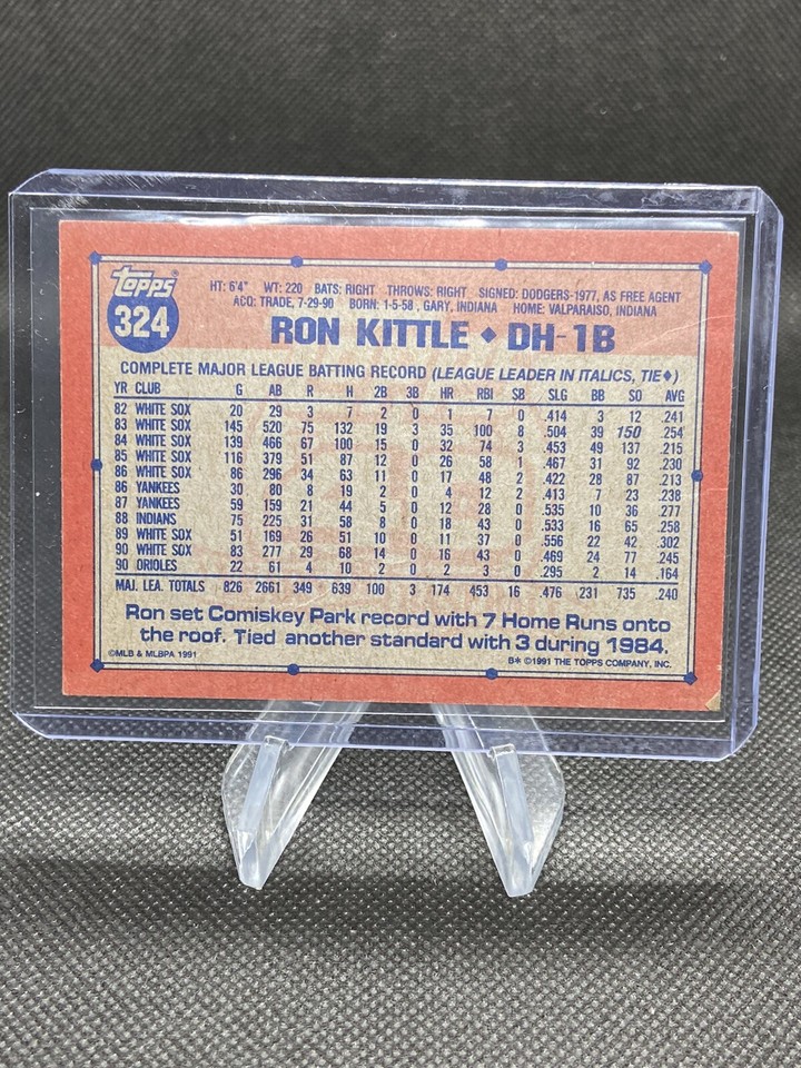 1991 Topps Ron Kittle Signed In Person Autograph #324 Baltimore Orioles ...