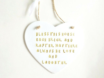 Bless This House Quote Wall Plaque Heart Home Decor New Home ...