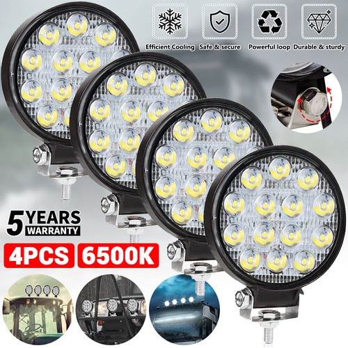 Led round Light Bar 4PCS 4.5" 140W 14000LM Flood Light Pod off Road Fog ...