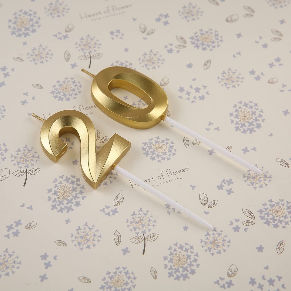 Gold 20th Birthday Candles,Gold Number 20 Cake Topper for Birthday ...