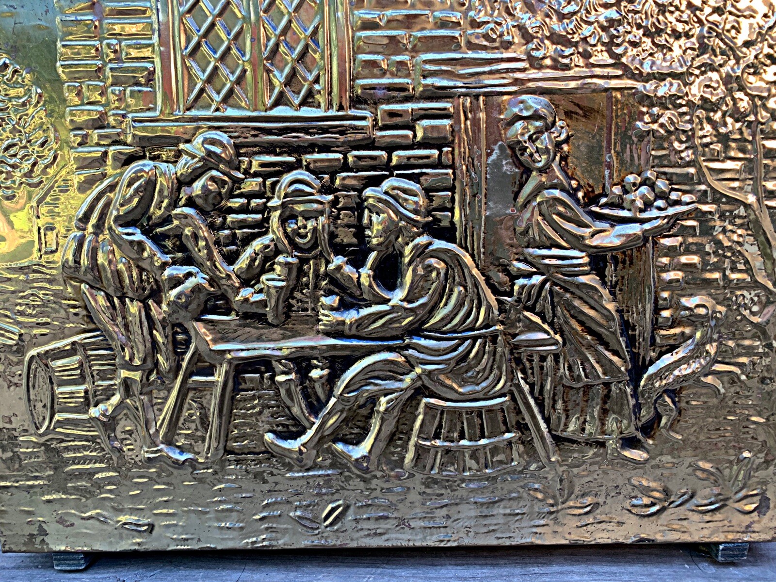 Embossed Hammered Brass and Wood Magazine Holder Double Slotted - LP ...