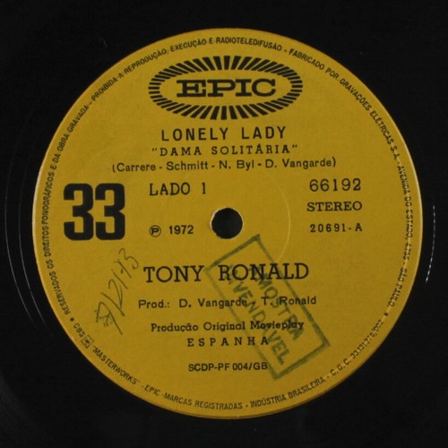 Tony Roland: Lonely Lady / The Cartes' Epic ' - Épopée 7 " Simple | eBay