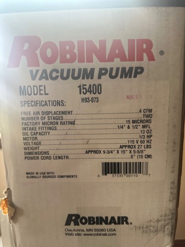 Robinair 15400 SPX Cooltech 6 CFM Vacuum Pump 637335001220 | eBay