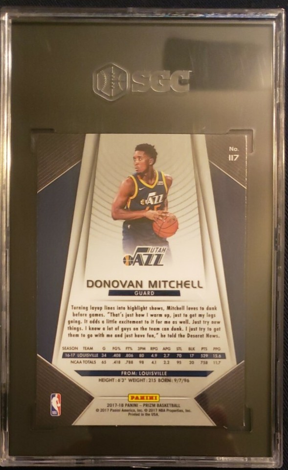 Donovan SPIDA Mitchell RC⚡2017-18 Prizm #117 SGC 9 MINT 🏀 CAVALIER MVP ...