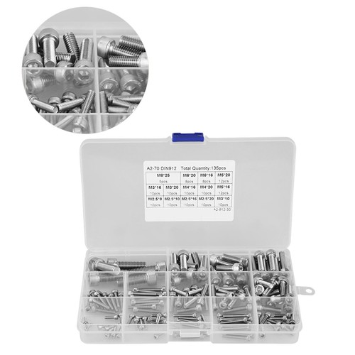135pcs M2.5 M3 M4 M5 M6 M8 304 Stainless Steel Hex Socket Head Cap ...