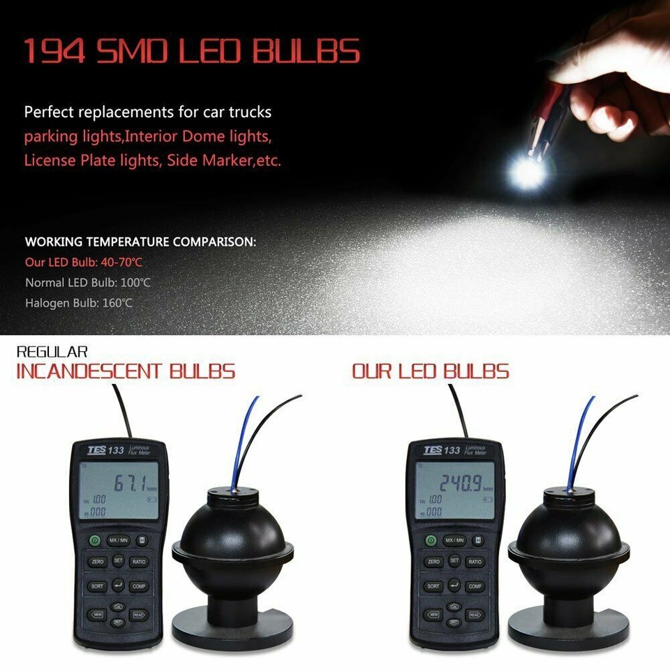 10pc Super Bright 501 Led Side Light Bulbs Canbus T10 Number Plate ...