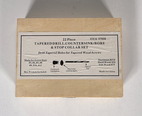 Harbor Freight vintage tapered drill countersink bore & stop collar set ...