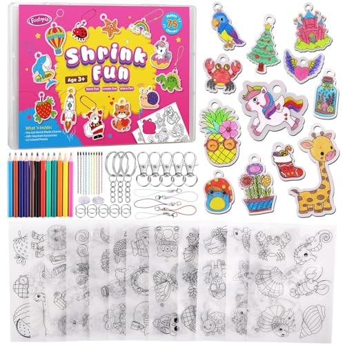 Funtopia Shrinky Dink Sheets Kits for Kids, 75 Pre-Cut Shrink Paper ...