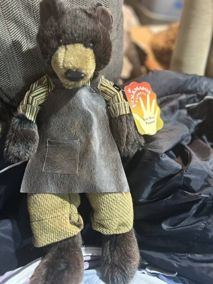 New &Rare Folkmanis Brer Bear Hand Puppet 18" Retired Plush Carpenter ...