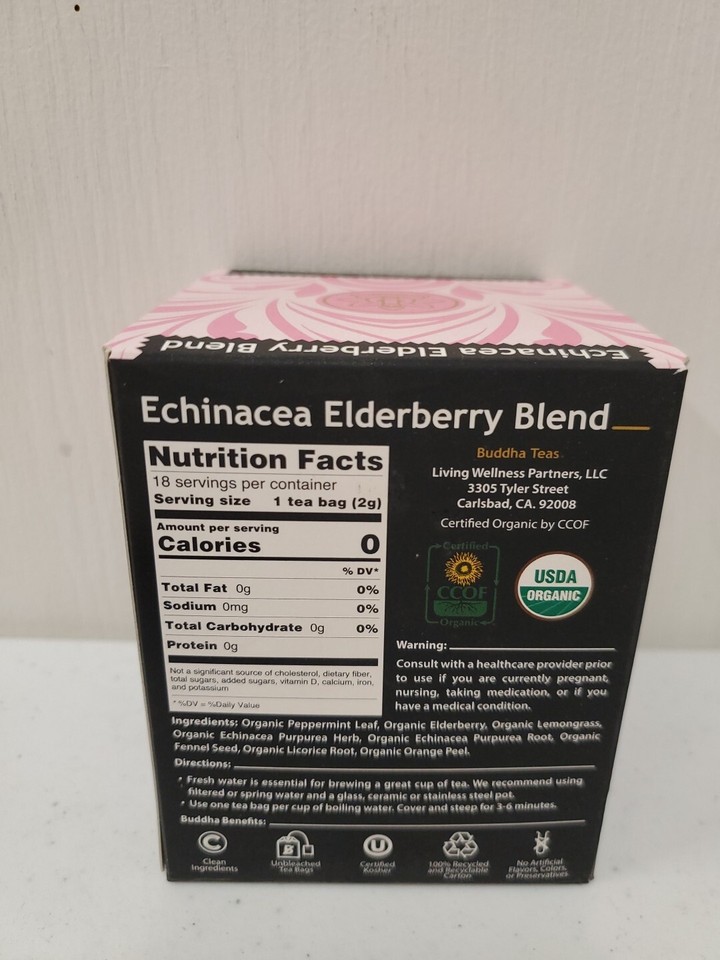 Echinacea Elderberry Tea 18 Tea Bags By Buddha Teas 819005015540| eBay