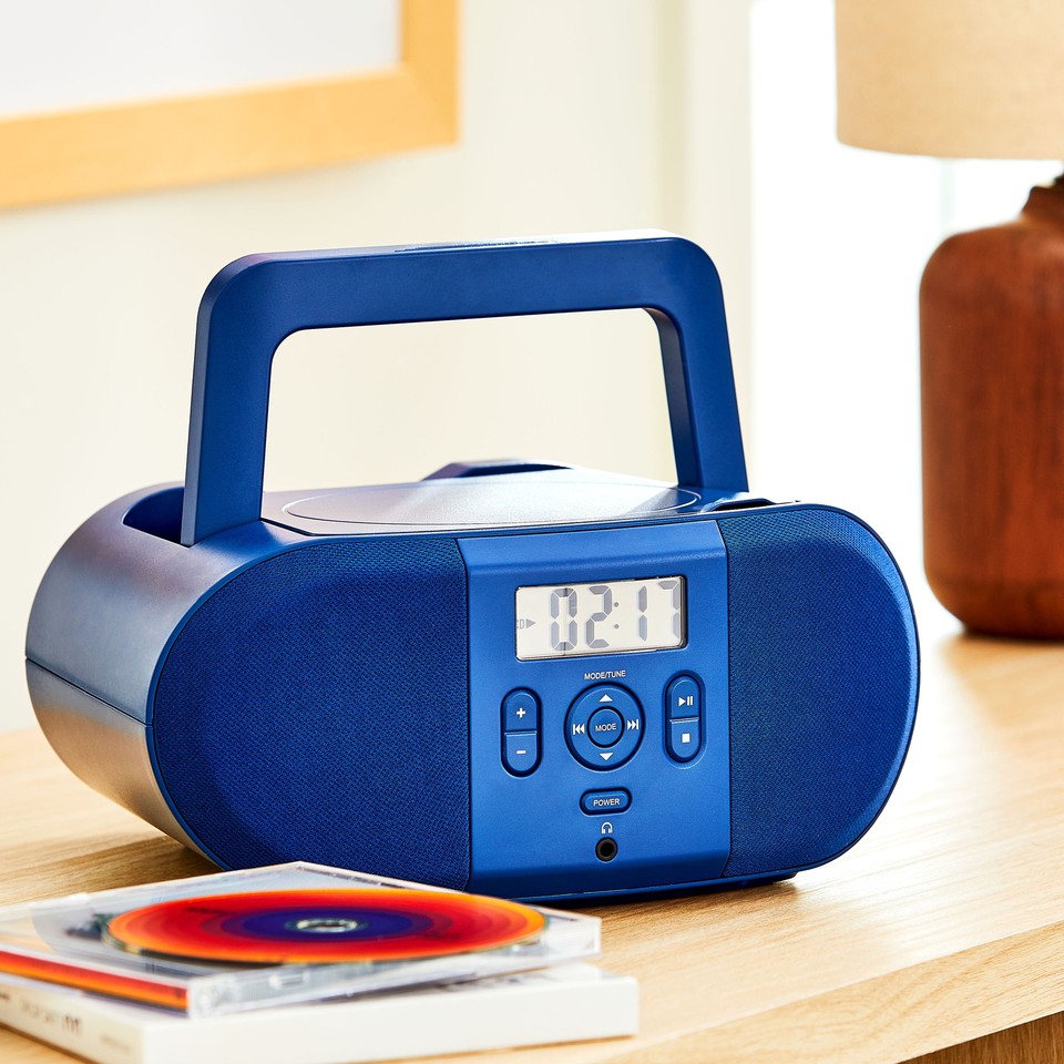 onn. Portable CD Boombox with Digital FM Radio, Navy,CD Player | eBay