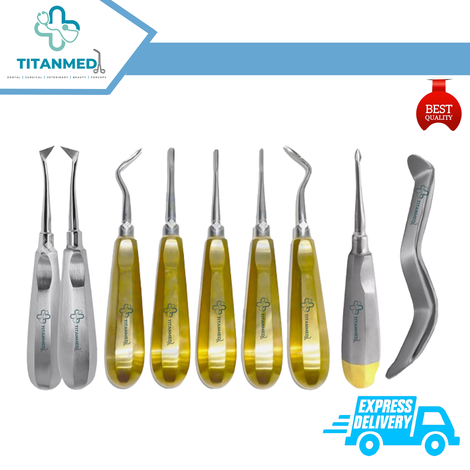 Set Of 9 Dental Luxating Root Elevators Surgical Extraction Kit with ...
