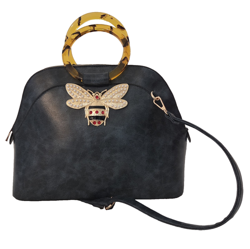 Bumble Bee Satchel Handbag Purse Jeweled PU Leather Tortoise Handle X ...