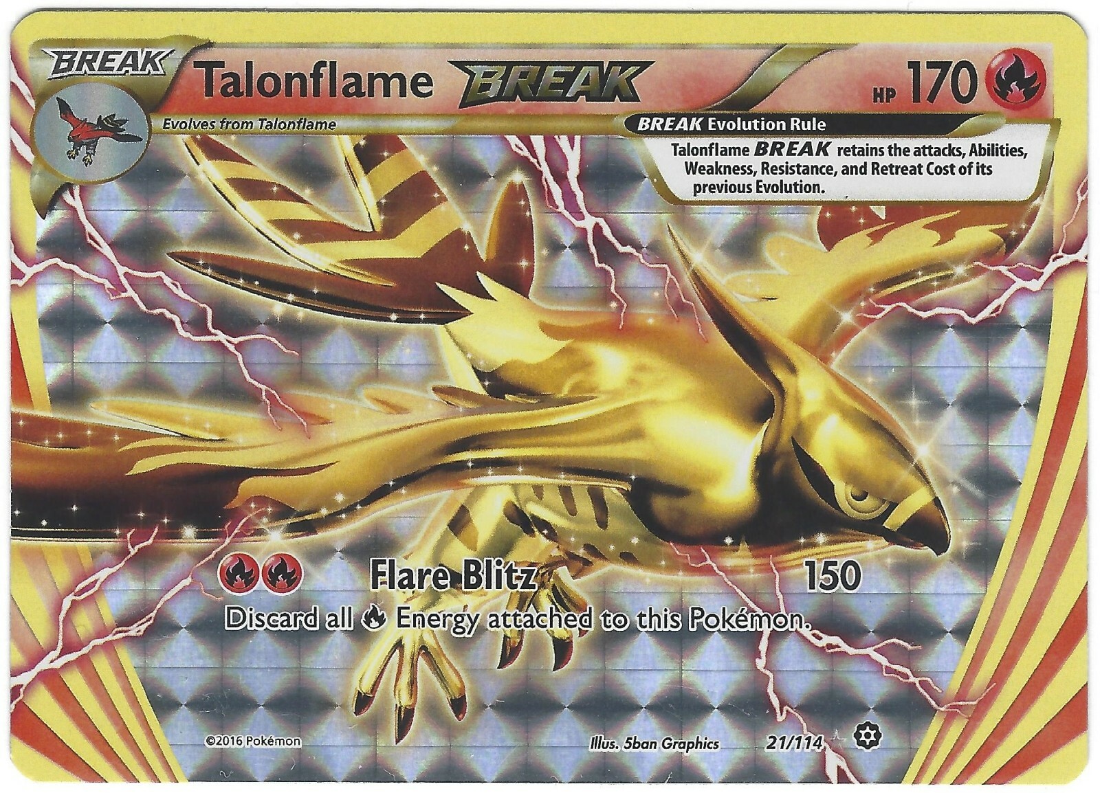 POKEMON XY Steam Siege NM Near Mint RARE Holo #21/114 TALONFLAME BREAK ...