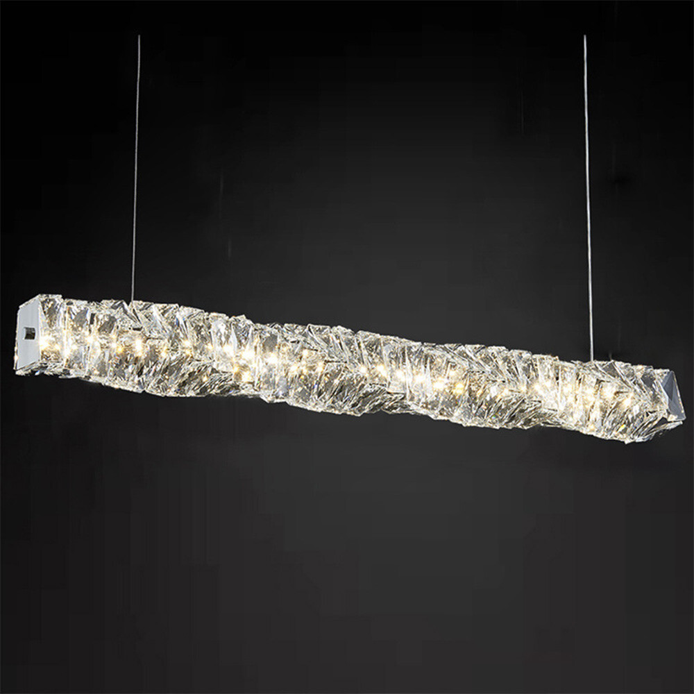 Ceiling Light LED Lights Long Strip Clear Crystal Chandelier Pendant ...