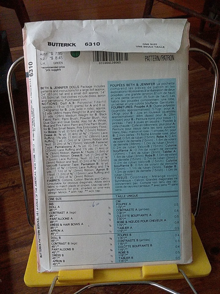 Butterick Hickory Stick 6310 Beth & Jennifer Folk Dolls 24" 14" UNCUT ...