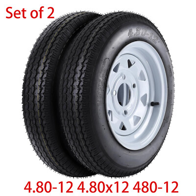 2 Pack 4.80-12 4.80x12 480-12 6PR Trailer Tires with 12" Rims 4 Lug on ...