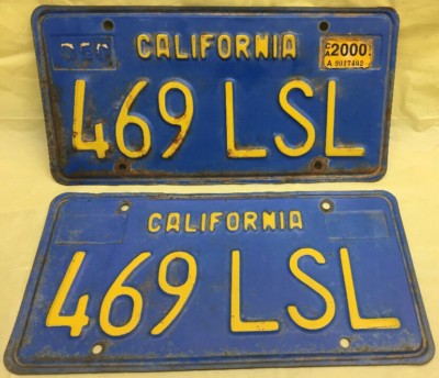 -VTg~PAIR~YOM DMV CLEAR CALIFORNIA lICENSE PLATE~469 LSL-(Tag EXP.2000 ...