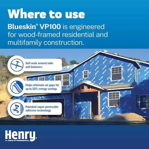 Henry Blueskin VP100 Self-Adhered Water Resistive Air Barrier Membrane ...