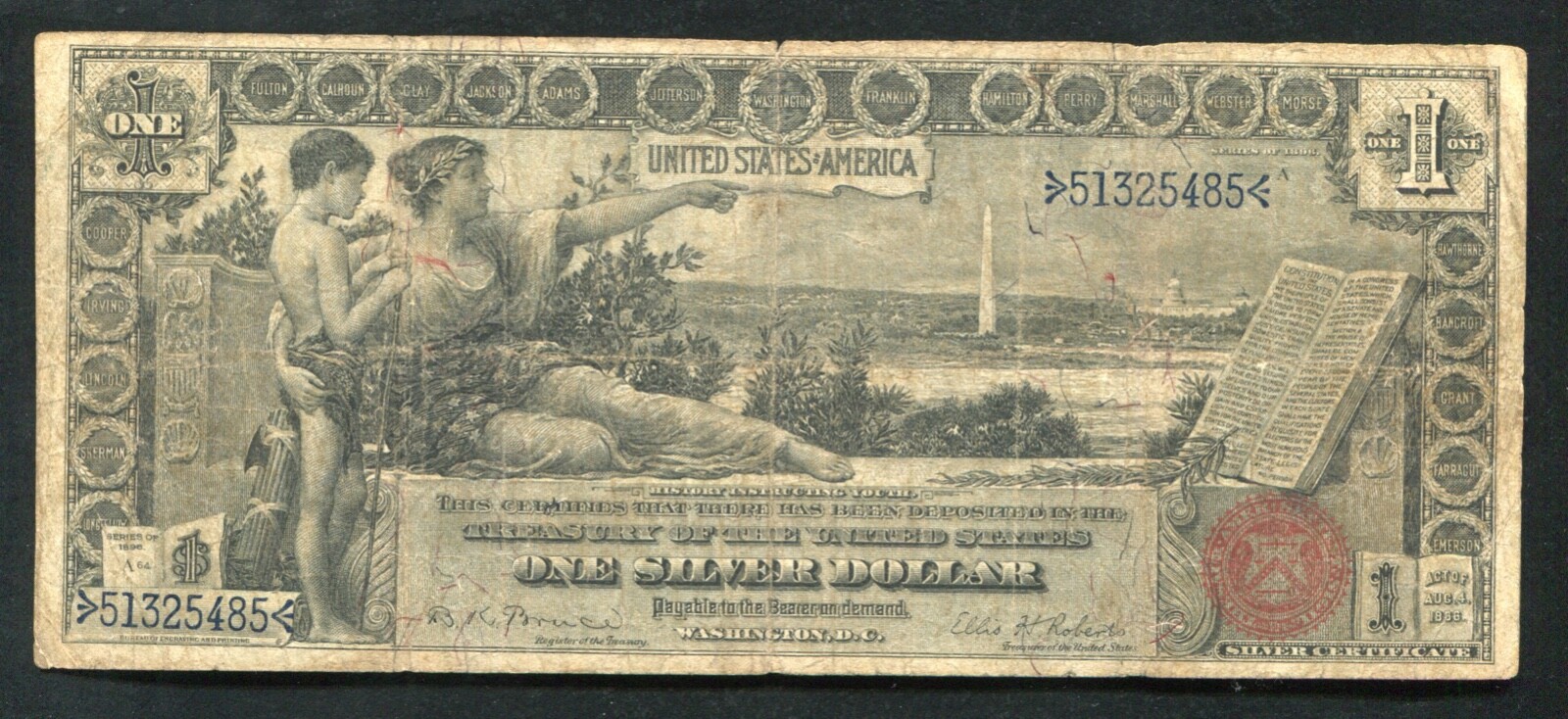 FR. 225 1896 $1 ONE DOLLAR “EDUCATIONAL” SILVER CERTIFICATE CURRENCY ...