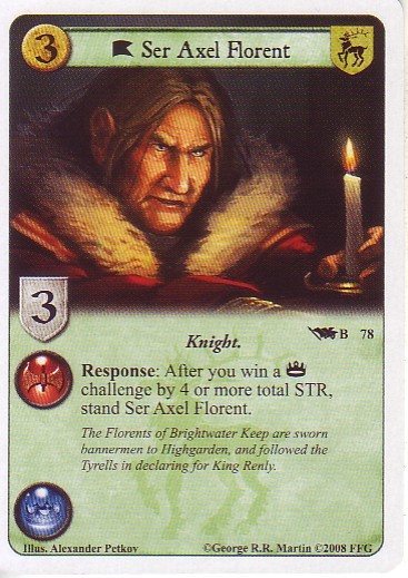 3 x Ser Axel Florent AGoT LCG 1.0 Game of Thrones Core set 78 | eBay