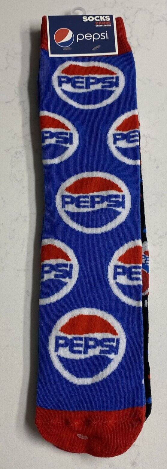 PEPSI COLA Novelty 2 Pairs Crew Socks Unisex Shoe Size Medium M 6-10 W ...