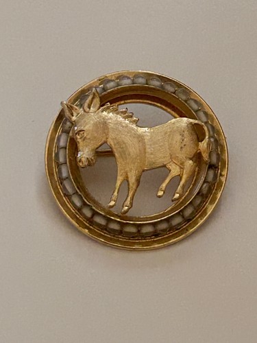 Vintage WARNER POLITICAL CAMPAIGN Gold Tone DONKEY DEMOCRAT Brooch Pin ...