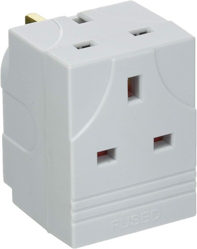 2 Way 3 Pin Socket Household Multi Plug adapter Mains 13 Amp White ...