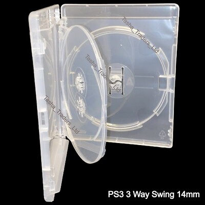 3 Way PS3 Triple Clear Blu-ray 14mm Hold 3 Disc Replacement Empty Case ...