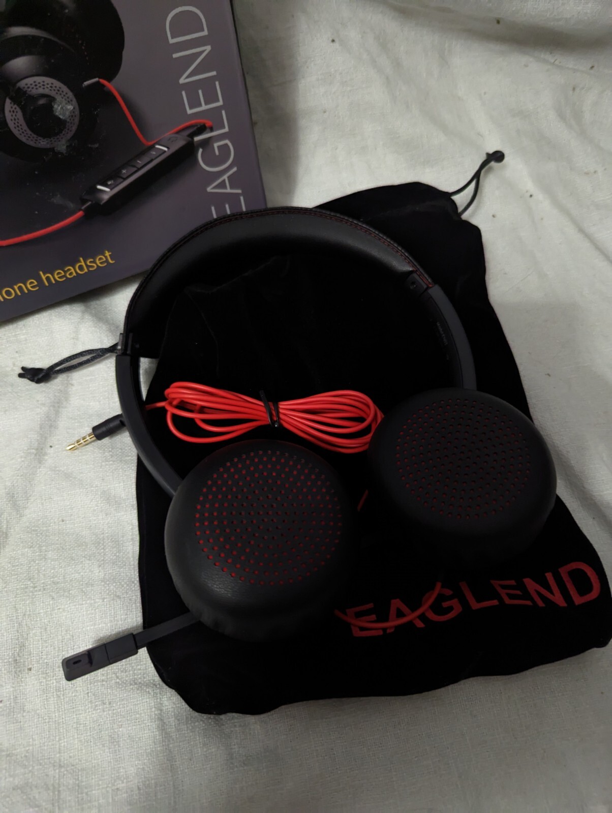 Eaglend EH01 Black Red Adjustable Headband Ergonomic Telephone Headset ...