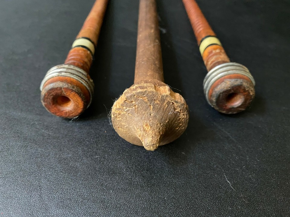 2 Vtg Wood Sewing Spindles Spools & 1 Industrial Thread Spools & 1 Home ...