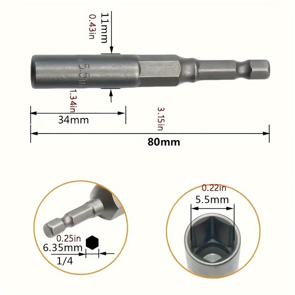 Hex Socket Drill Bit Set - 1/4'' Hex Drive for Bolts & Nuts, Multiple ...