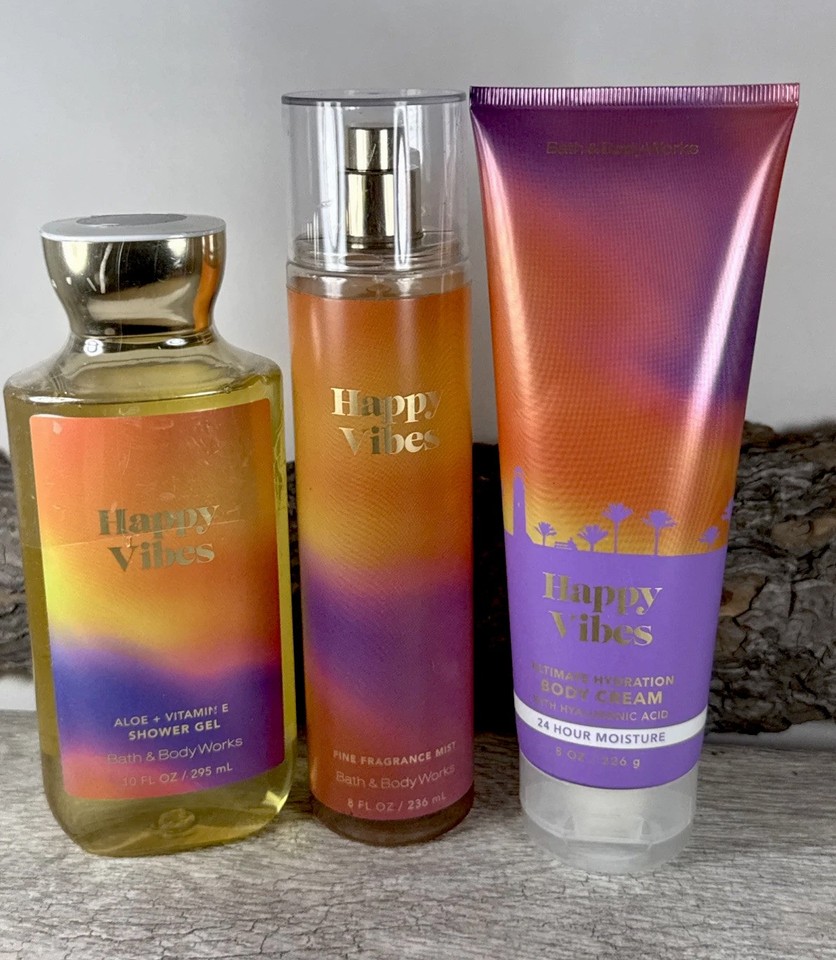 NEW Bath & Body Works HAPPY VIBES Fragrance Mist Body Spray Gel Wash ...