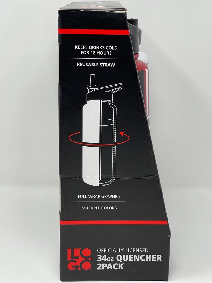 2x Logobrands NCAA Georgia Bulldog 34 oz Quencher Water Bottles Vacuum ...