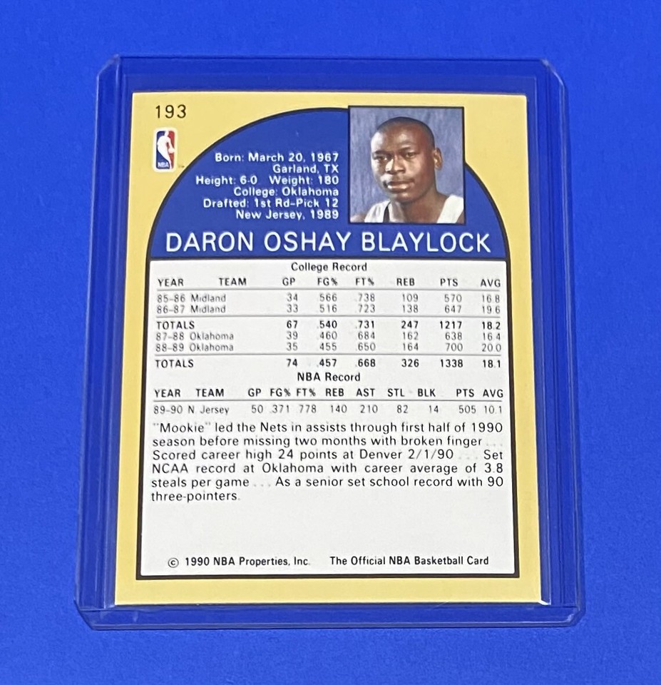 1990-91 NBA Hoops Basketball Mookie Blaylock ROOKIE New Jersey Nets ...