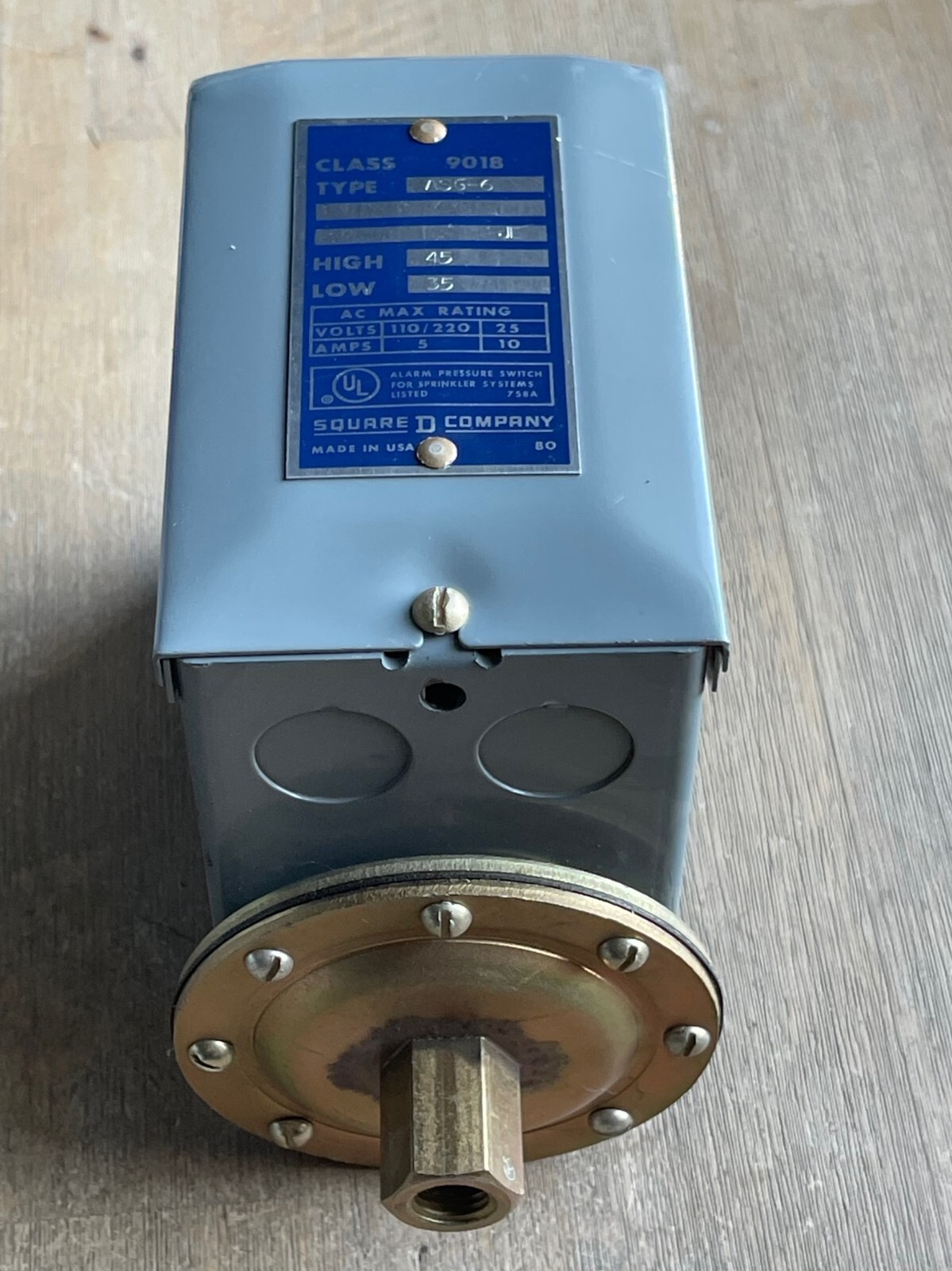 SQUARE D ASG-6 JE CLASS 9018 ALARM PRESSURE SWITCH HIGH 45 LOW 35 | eBay