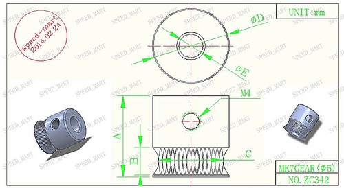 5pcs MK7 extruder drive Gear reprap makerbot stainless steel 304 for ...