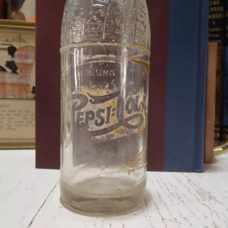 Vtg '40s Embossed Glass 8 Oz. PEPSI Pepsi-Cola Soda Bottle Double Dot ...