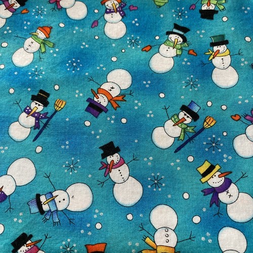 K.p. Kids & Co/Kari Pearson/Snowmen Fabric Cotton On Mottled Blue Bkg ...