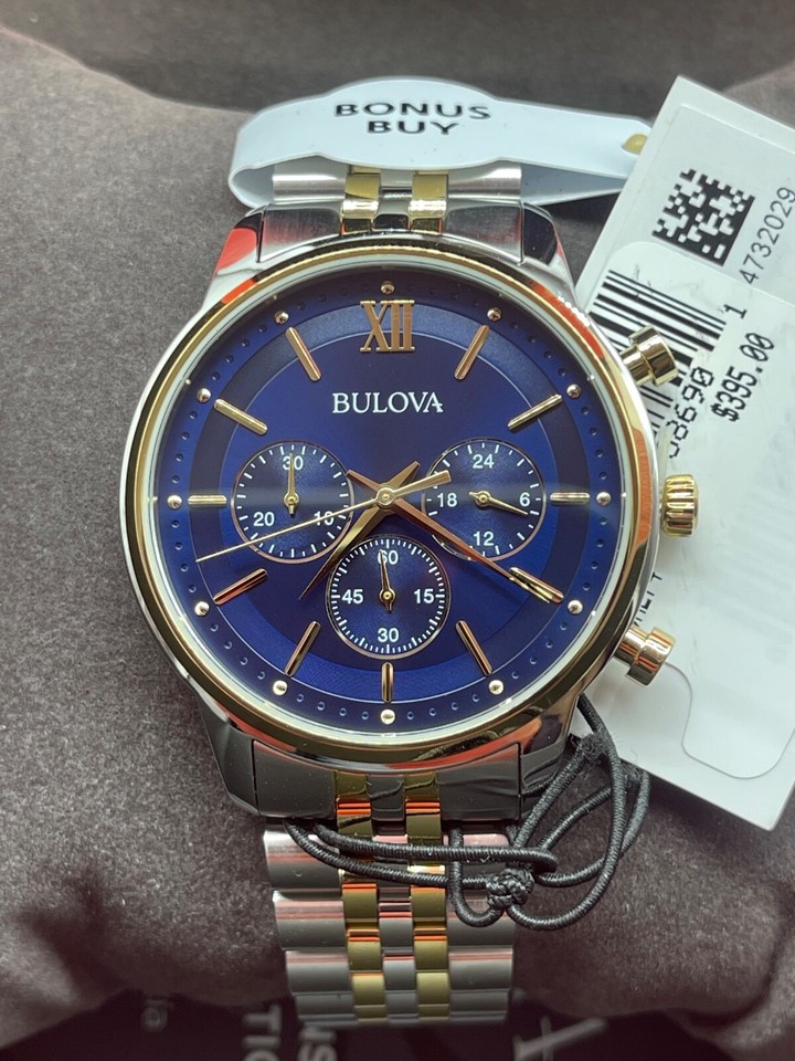 Bulova Chronograph Blue Dial Two-Tone Stainless 98A274 Men's Classic ...