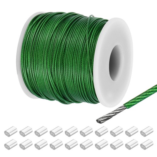 262Ft(80M) Wire Rope 304 Stainless Steel Cable 1/24" 20pcs Sleeve Green ...