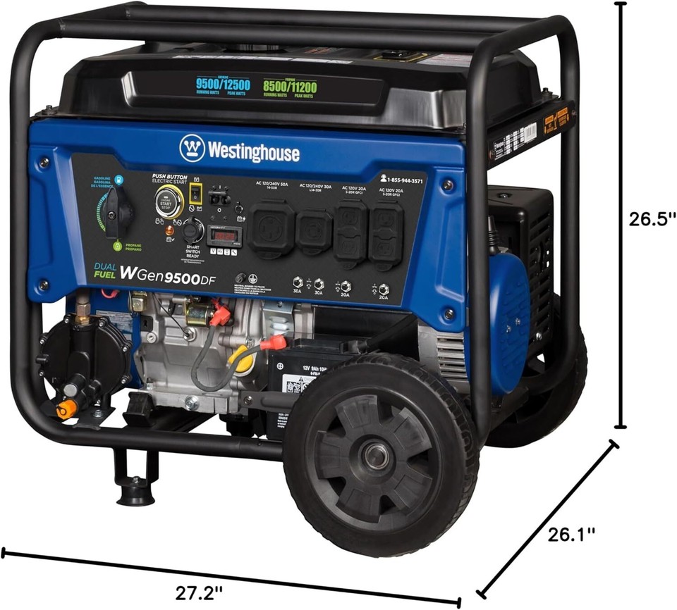 Westinghouse 12500 Watt Dual Fuel Home Backup Portable Generator Remote ...