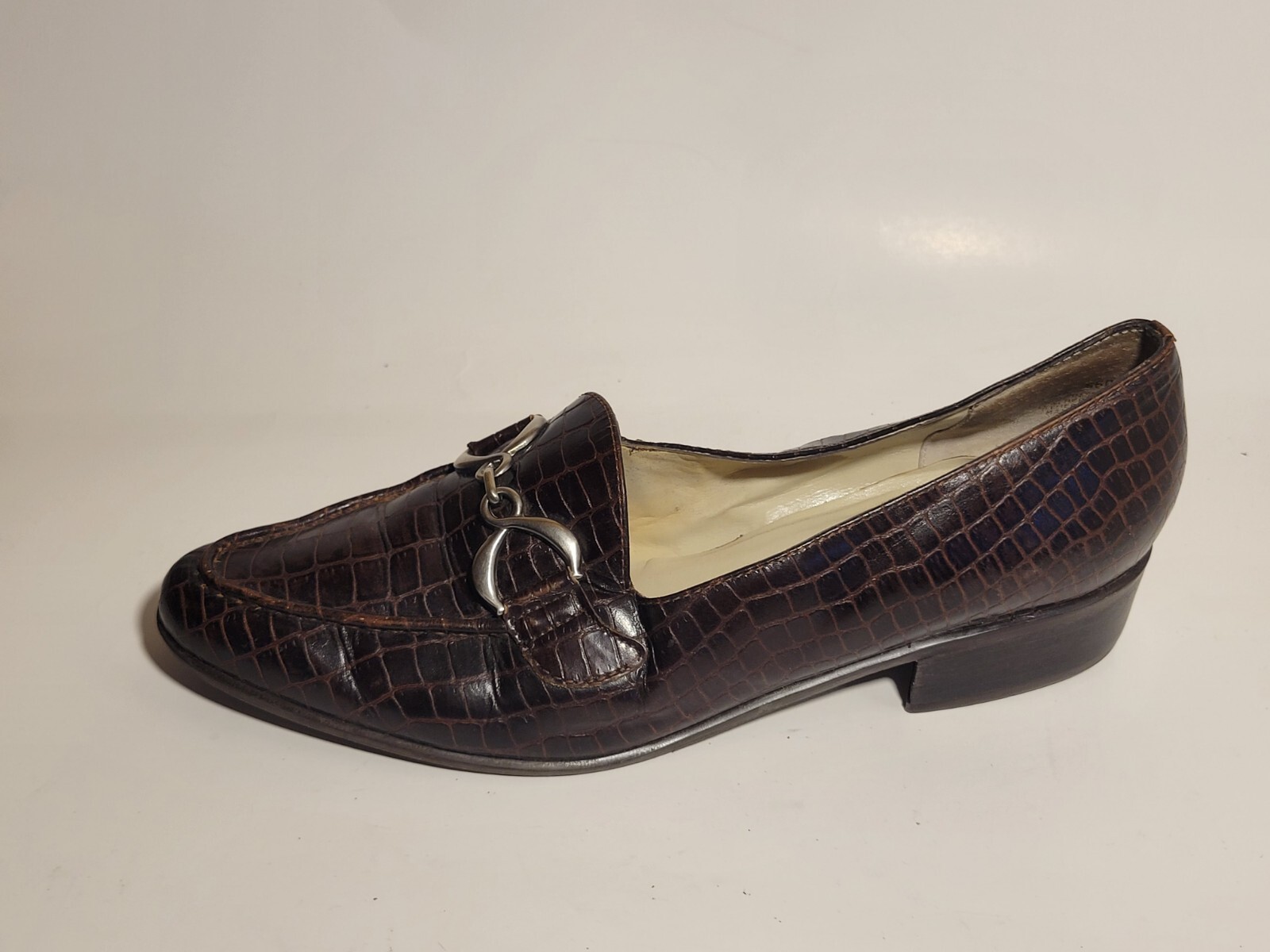 Naturalizer Womens 10 M Leather Brown Croc Slip On Horse Bit Loafer ...
