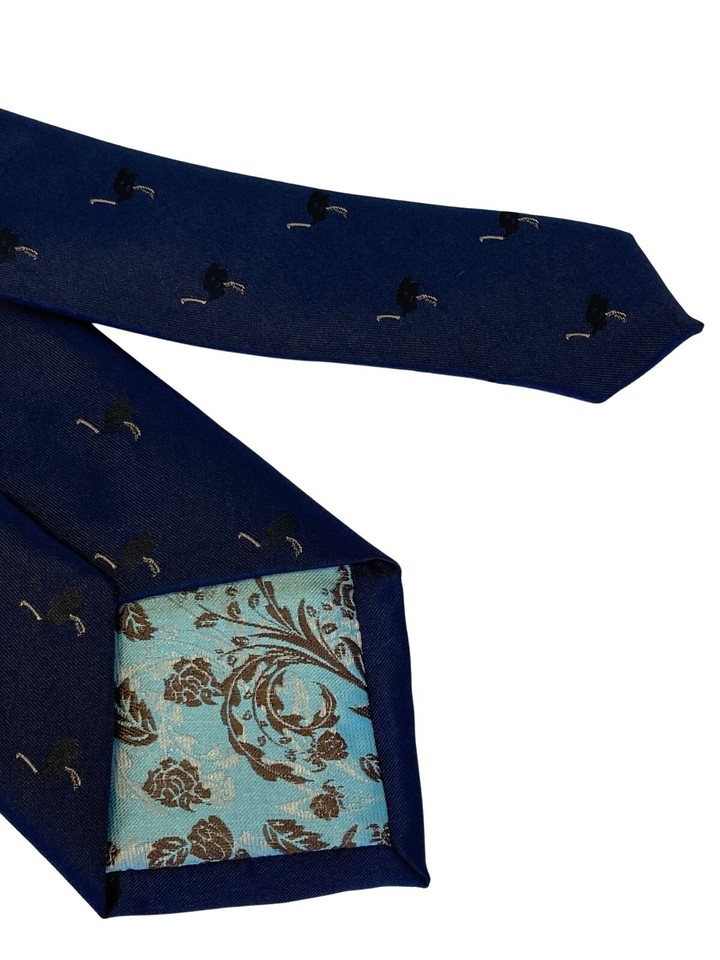 Frederick Thomas Designer navy mens tie with ostrich bird quirky design ...