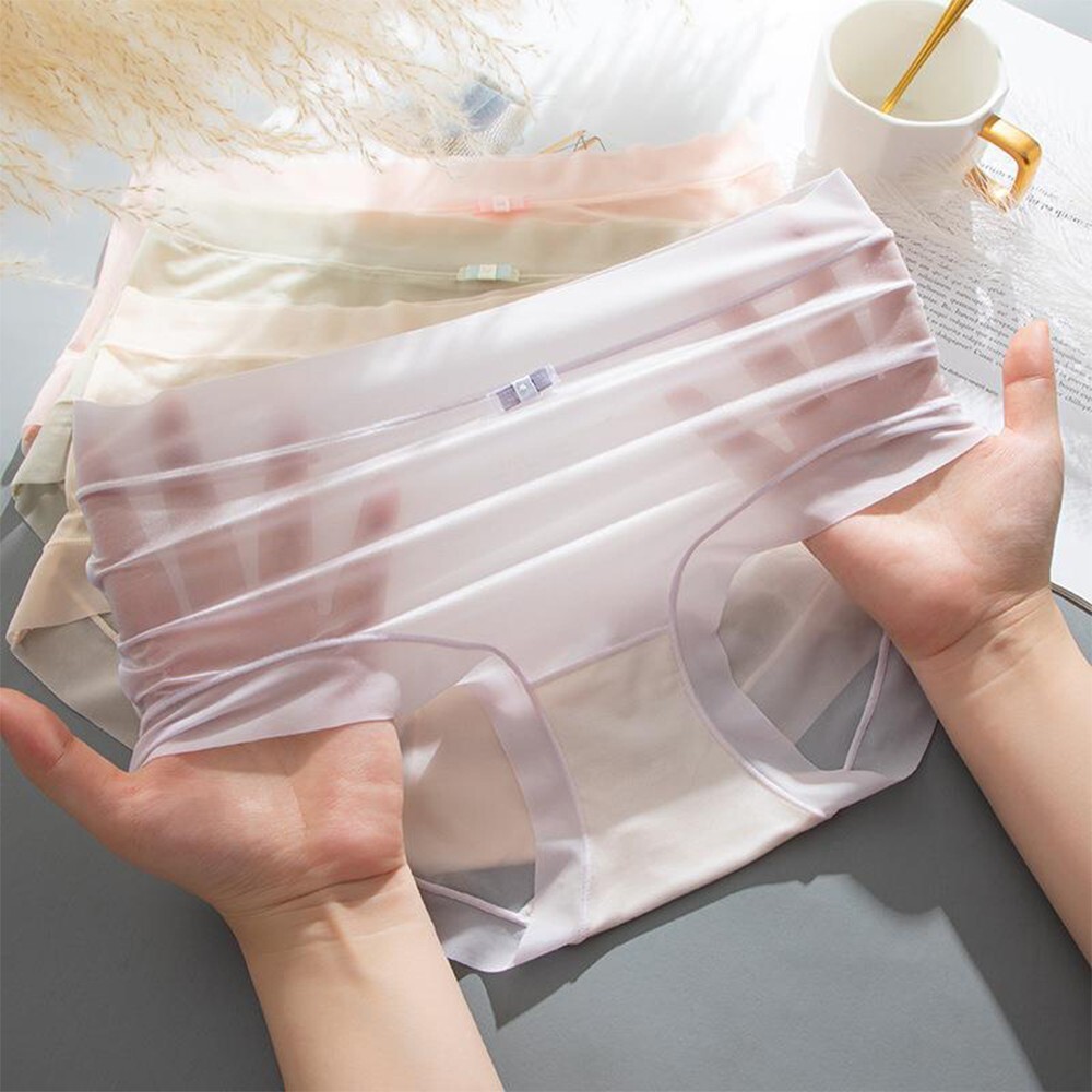 Womens Breathable Traceless Briefs Ice Silk Sheer Lingerie See Through ...