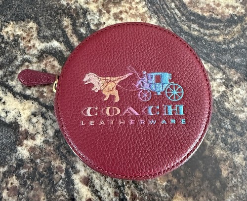 COACH REXY & CARRIAGE ROUND COIN PURSE 88766 Deep Red Pebbled Leather ...
