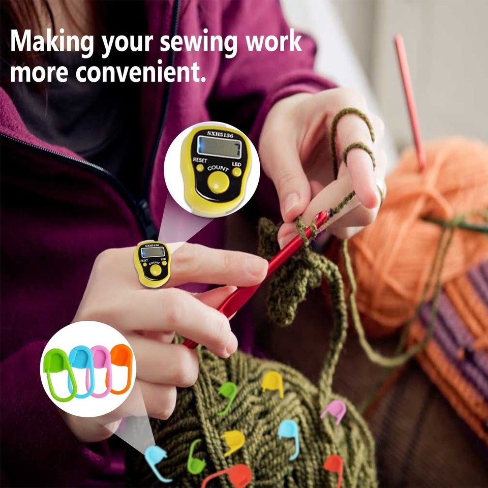 Stitch Counters 2 Pcs LED Digital Row Counter and Stitch Markers 50 Pcs ...