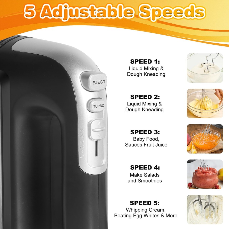 5-Speed 400W Hand Mixer Handheld - Ultra-Powerful Handheld Mixer with ...