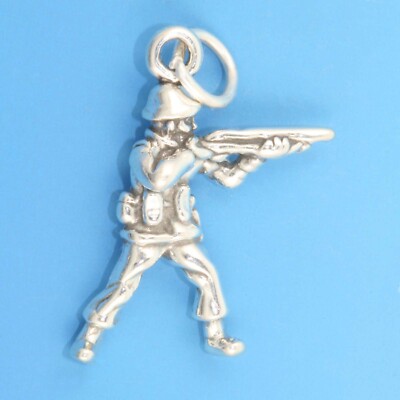 Soldier with Gun Military Army 3D 925 Solid Sterling Silver Charm ...